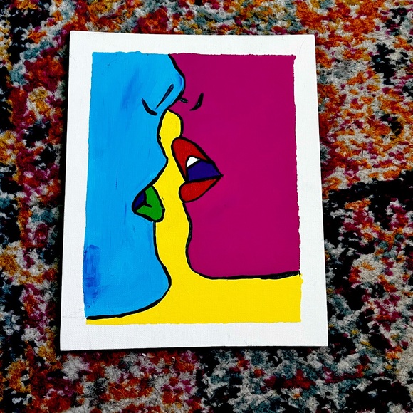 Art | Acrylic Painting On Flat Canvas Of Monochrome People Kissing ...